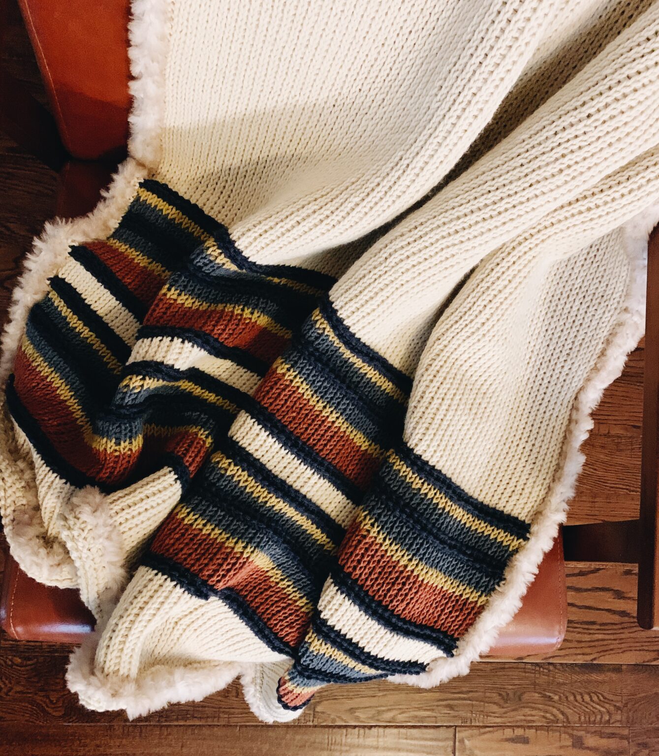 Striped Tunisian Crochet Blanket Pattern with Faux Fur Border