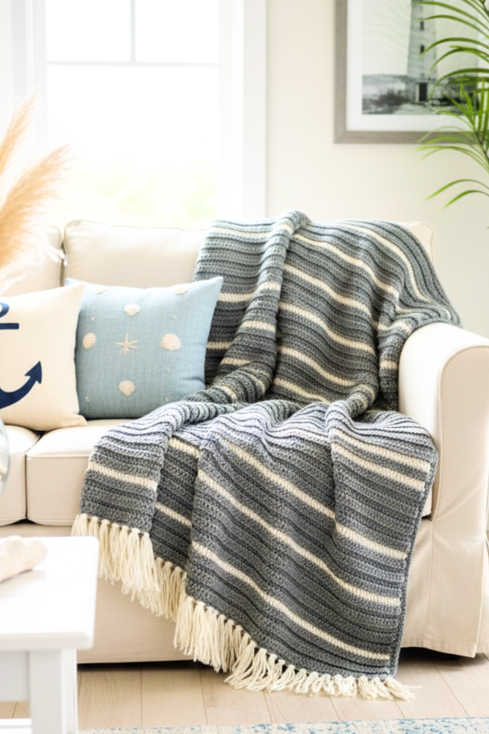 Beginner-Friendly Double Crochet Blanket Pattern - Coastal Stripes ...