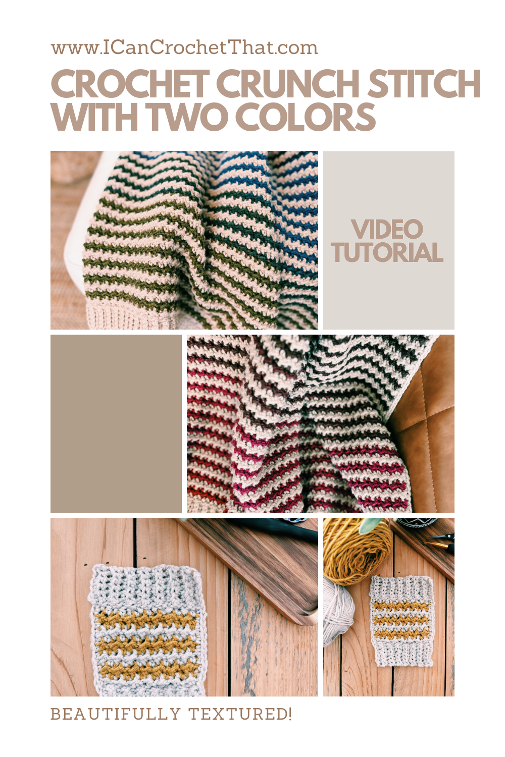 Crochet Crunch Stitch with Two Colors Video Tutorial - I Can Crochet That