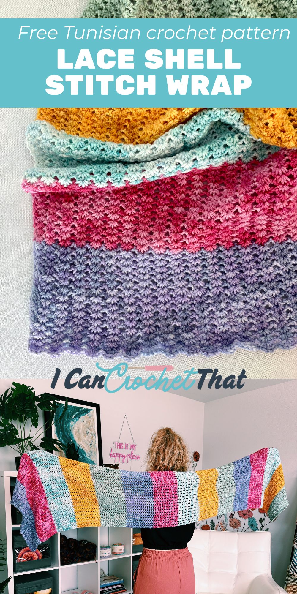 Tunisian Crochet Lace Shell Wrap Pattern - I Can Crochet That