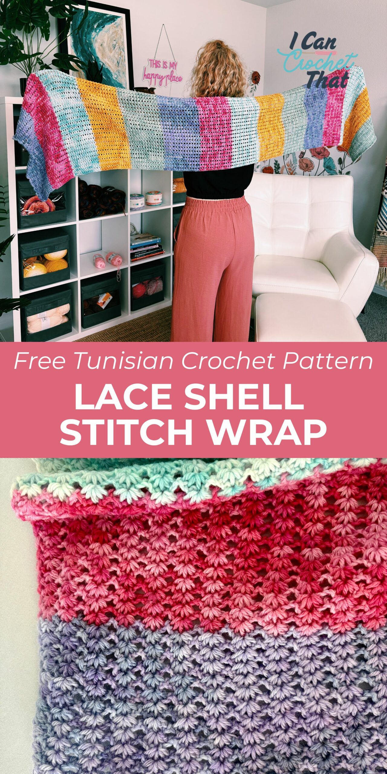 Tunisian Crochet Lace Shell Wrap Pattern - I Can Crochet That